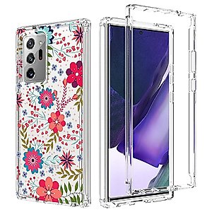 Zoeirc Case for Galaxy Note 20 Ultra 5G, Samsung Note 20 Ultra Clear Case, TPU 360 Full Body Shockproof Hybrid Bumper Crystal Clear Phone Case Cover for Samsung Galaxy Note 20 Ultra (Floral Prints)