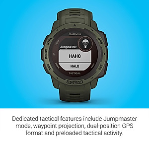 Garmin Instinct Solar Tactical, Solar-Powered Rugged Outdoor Smartwatch with Tactical Features, Built-in Sports Apps and Health Monitoring, Moss Green (Renewed)