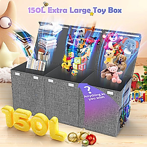 Extra Large Toy Box, Collapsible Sturdy Kids Toy Chest for Boys, Girls, Kids, 41"x14"x16"Toy Storage Organizer Toddler Storage Bins with Lids, Toy Box basket for Living Room, Bedroom, Nursery, Gray