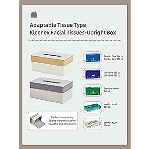 Tissue Box Holder Cover Rectangular, Modern PU Leather Decorative Tissue Holders Organizer-Apricot Cream