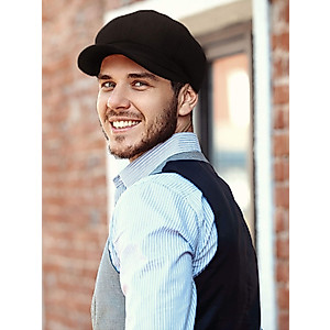 3 Pieces Newsboy Cap Adjustable Visor Beret Soft 8 Panel Vintage Cabbie Hat Octagonal Cap (Light Grey, Camel, Black)