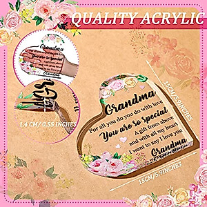 Acrylic Grandma Birthday Gift Floral Themed Heart Shape Birthday Christmas Gifts for Grandma Inspirational Thoughtful Grandma Gifts from Granddaughter Grandson for Home Decorations
