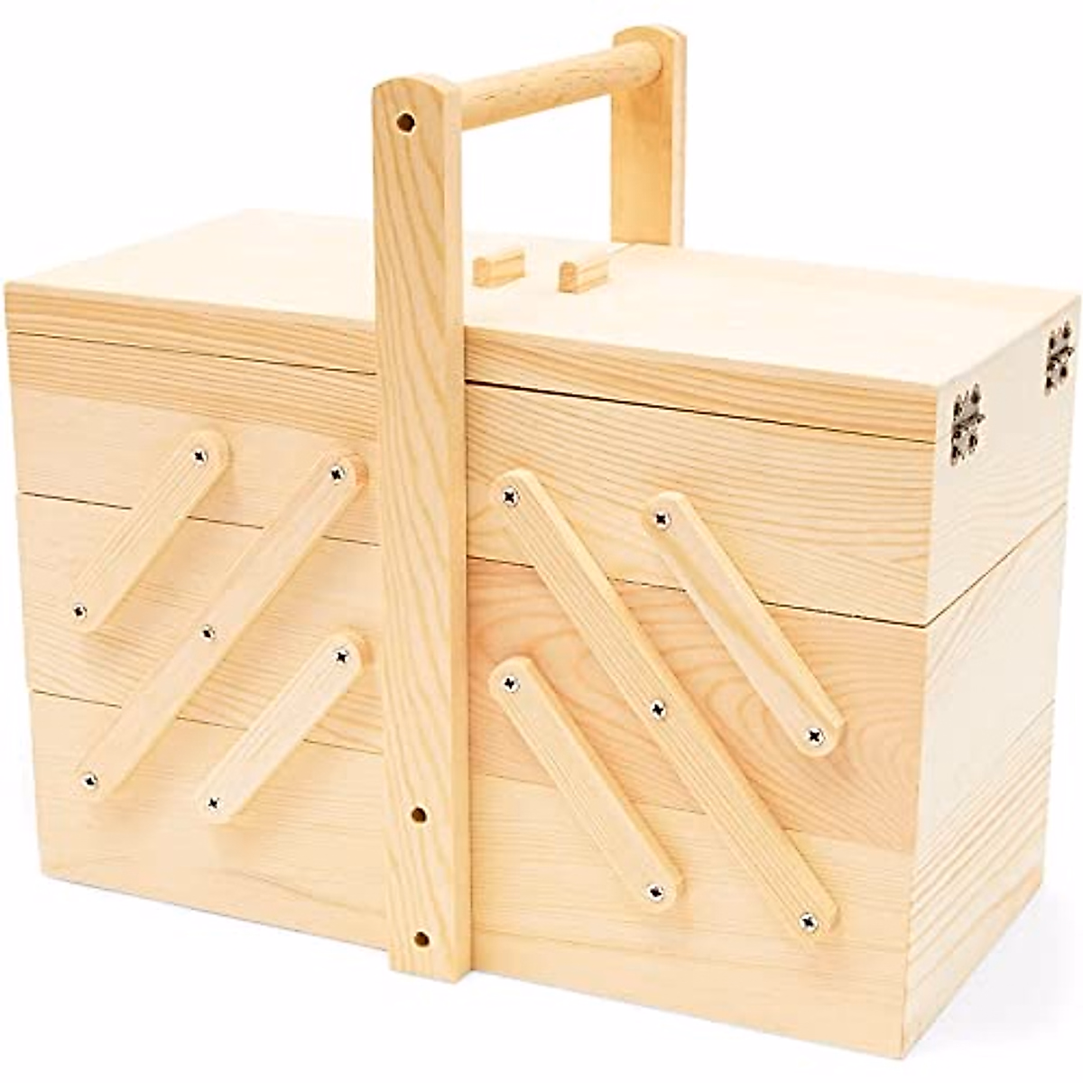 Wooden Sewing Box Organizer for Sewing Supplies, 3 Tier Drawers for Craft Tools, Needles (12.6 x 11.5 x 7 In)