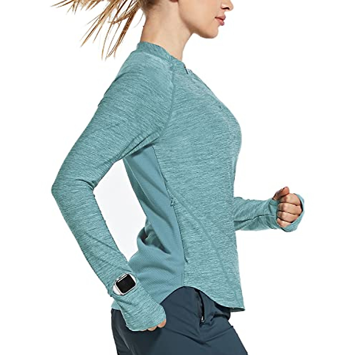 BALEAF Women's Running Shirts Quick Dry Lightweight Long Sleeve Pullover UPF50+ Moisture Wicking Hiking Light Blue Size M
