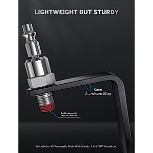 Pneumatic Tool Rafter Hook Hanger with 1/4 Inch & 360° Swivel Air Fitting, Lightweight Aluminum Air Tool Organizer Holder, L Shaped Hook for Air Nailer, Air Hammer, Air Blow Gun