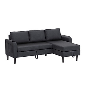 Hdxdkog L-Shaped Sectional Sofa with Pull-Out Bed 72" Sleeper Sofa Bed with Storage Chaise Lounge and Pocket, Upholstered Corner Couch for Living Room Home Office (Black)