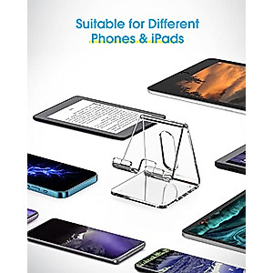 KTRIO Acrylic Cell Phone Stand, Clear Phone Holder, Transparent Phone Stand for Desk Phone Dock Cradle Compatible with iPhone 14 13 Pro Max 12 11 XR, All Smartphones 4-8 inch, Desk Accessories