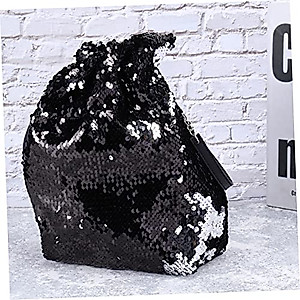 VALICLUD 2pcs Single Shoulder Evening Girls Fashion Handbag - Girl Sequined Bucket Tote Women Clutch Sequins Purse Glitter Sequences with for Draw Strap Chain Messenger Black Sequin Bag