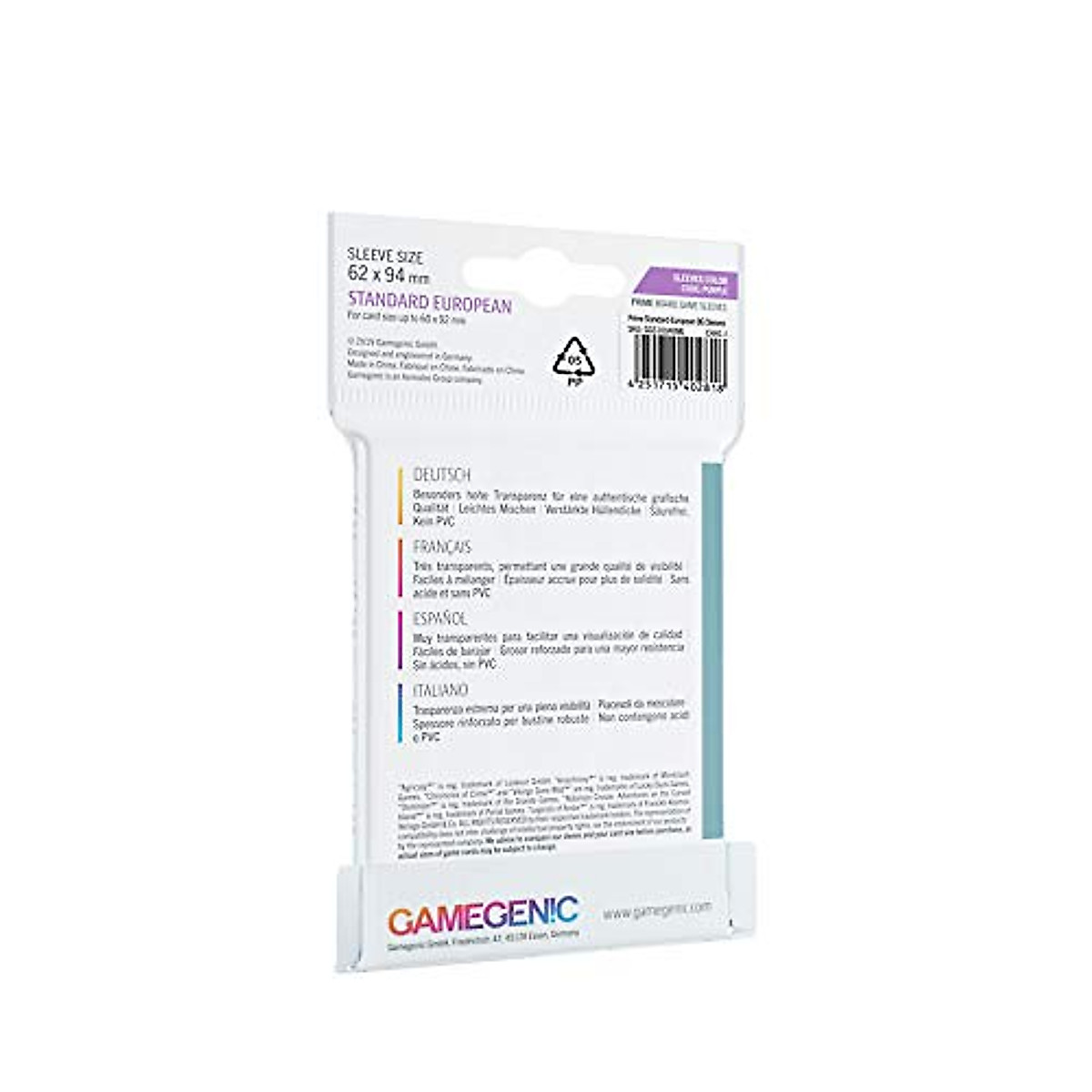 Prime Board Game Sleeves | Pack of 50 Extra-Clear Sleeves | 62 by 94 mm Card Sleeves Optimized for Standard European Card Games | Premium Card Protection | FFG Purple Color Code | Made by Gamegenic