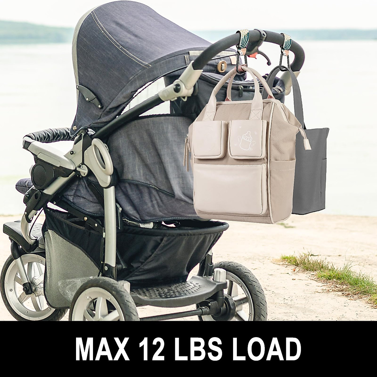 Gukeniu Baby Stroller Hooks for Hanging Bags, Universal Stroller Clips Accessories, Mommy Hook for Diaper Bag, Shopping Cart, Purse, Backpack - 2 Pack, Abstract Leaf