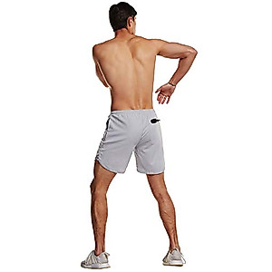 FLYFIREFLY Men's 2-in-1 Workout Running Shorts 7" Lightweight Gym Yoga Training Sport Short Pants Grey