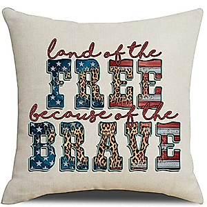 PSDWETS Strips and Stars Patriotic Pillow Covers 18x18,4th of July Memorial Day Independence Day Decorations Cushion Case,Home of The Free Because of The Brave