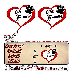 2- Pet Friendly Heart with Paw Love 4.5'' Decals Animals Welcome Paws Cute Store Entrance Sticker Decal Pet Adoption Rescue Kennel Car SUV Animal Shelter Vinyl Stickers