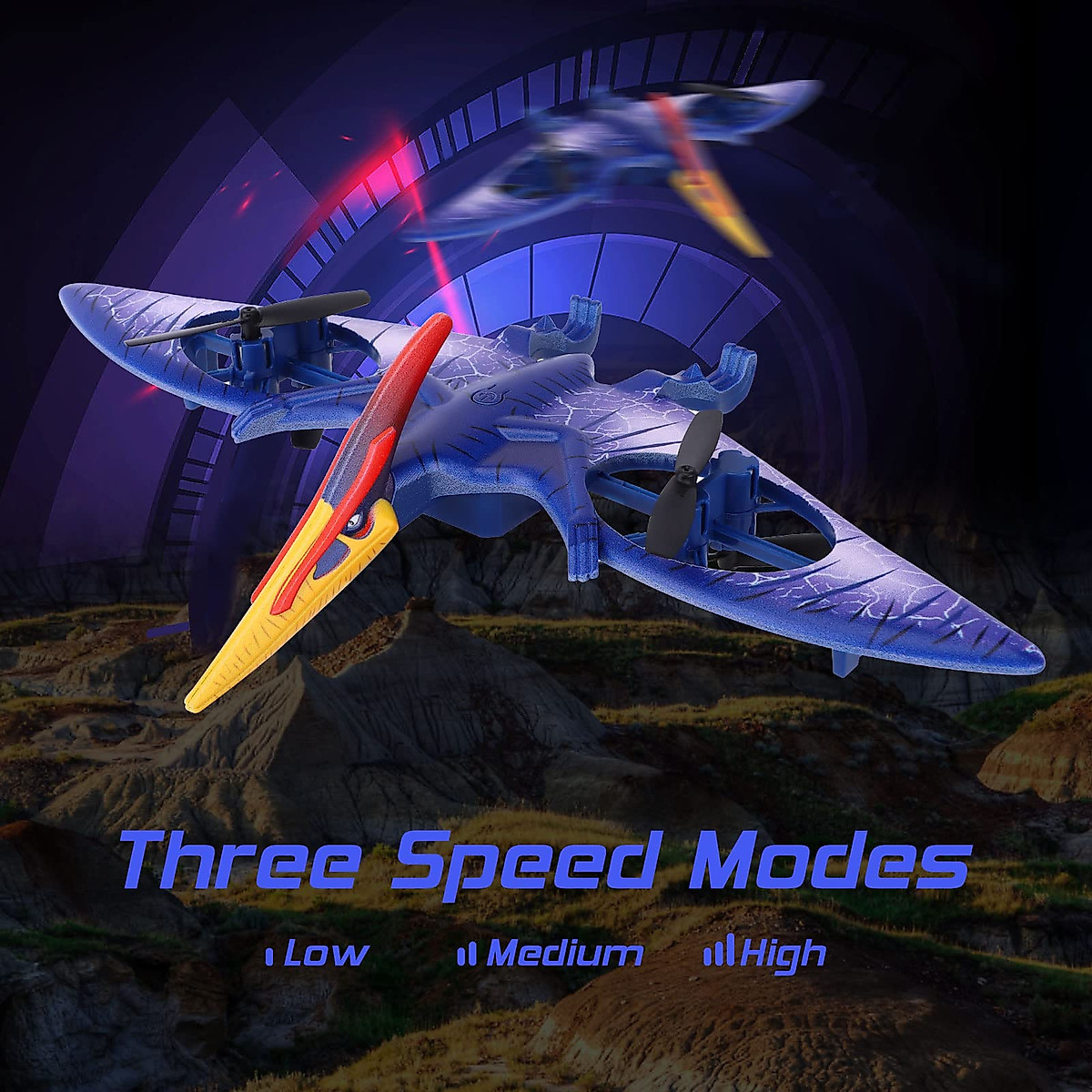 Pterosaur Dinosaur Toys Drone for Kids - Indoor Quadcopter with Altitude Hold, Headless Mode, LED Light One Key Start Speed Adjustment, Toys for 8 9 10 11 12 Year Old Boys