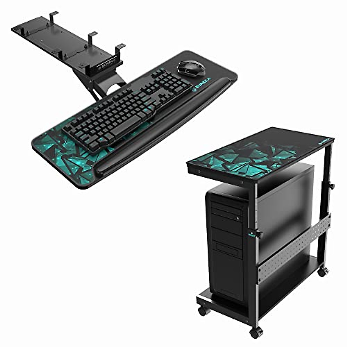 EUREKA ERGONOMIC Height Adjustable Mouse & Keyboard Tray Under Desk with Height Adjustable Computer Tower Stand for Home Office Gaming