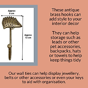 Knobs By Blossom Vintage Antique Brass Iron Wall Hooks Tie Backs Bronze Handmade Metal Animal Hook (20. Hedgehog), TFVSAH