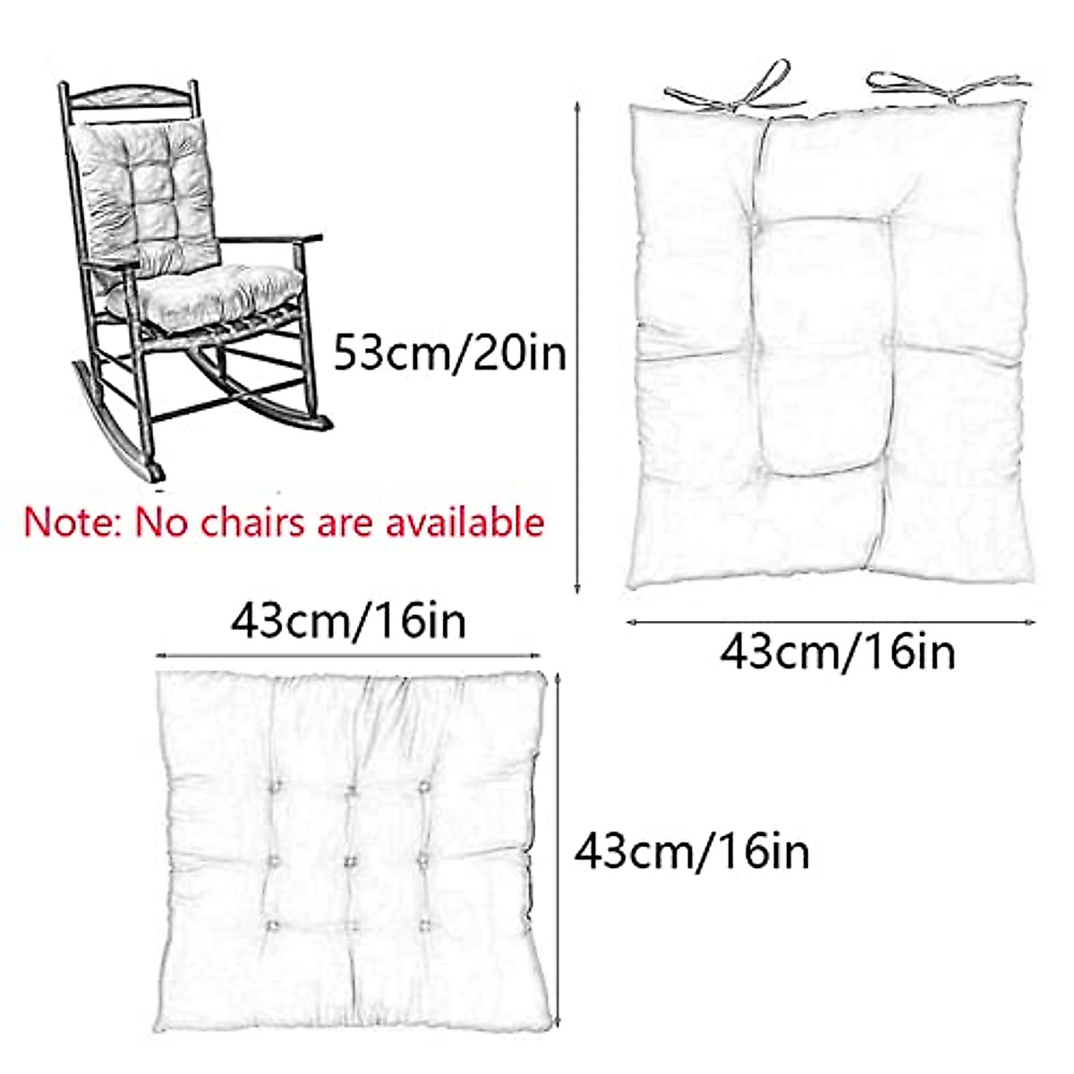 HERMJ Rocking Chair Cushion Non Slip Glider Rocker Seat Pad and Back Rest 2 Piece Set Upper Lower with Ties 17"x17"and Seat Back 21"x17"