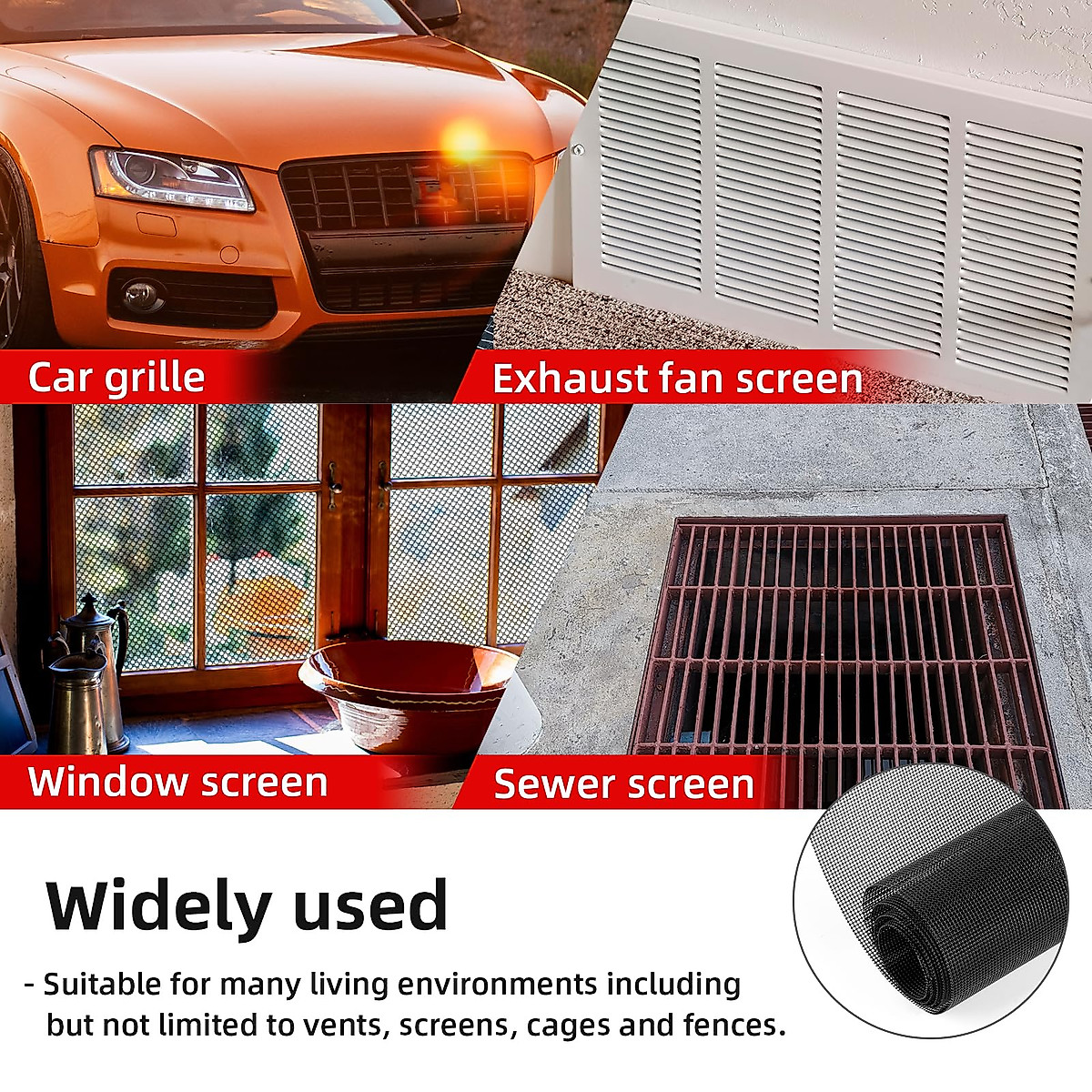 AggAuto Universal 40"x13" Car Grill Mesh - 100x33cm PVC Coated Stainless Steel Automotive Grille Insert Screen Bumper Vent, One of the Most Multifunctional Shape Grids Black