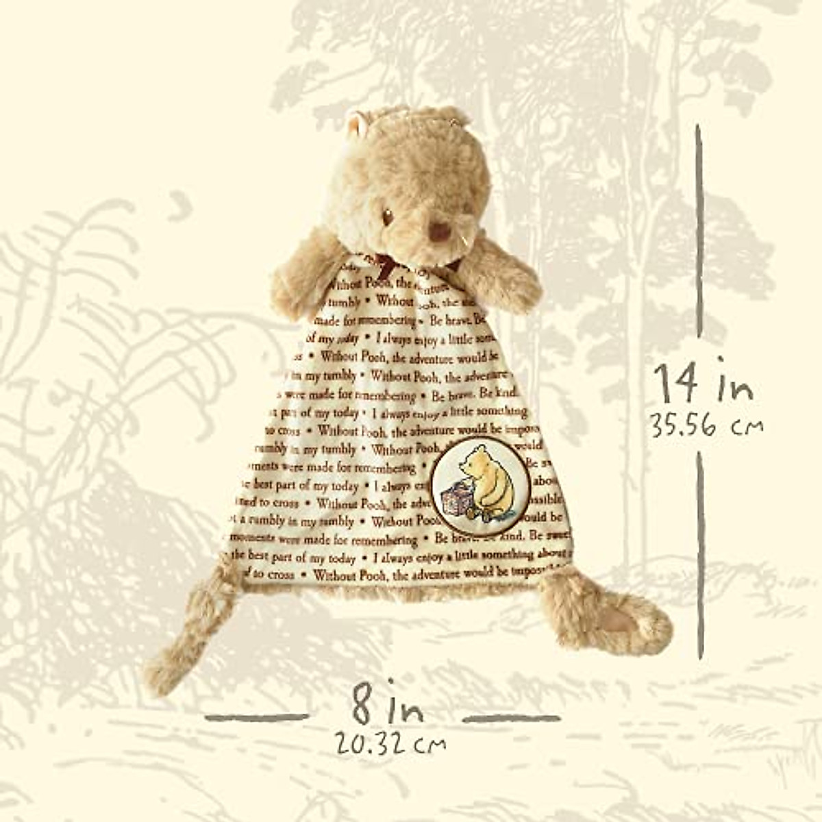 Disney Baby Classic Winnie The Pooh Lovey Security Blanket, Soft Huggable Pooh Plush Lovey Toy for Baby and Infant Boys and Girls, Encouraging Words Printed on Blanket