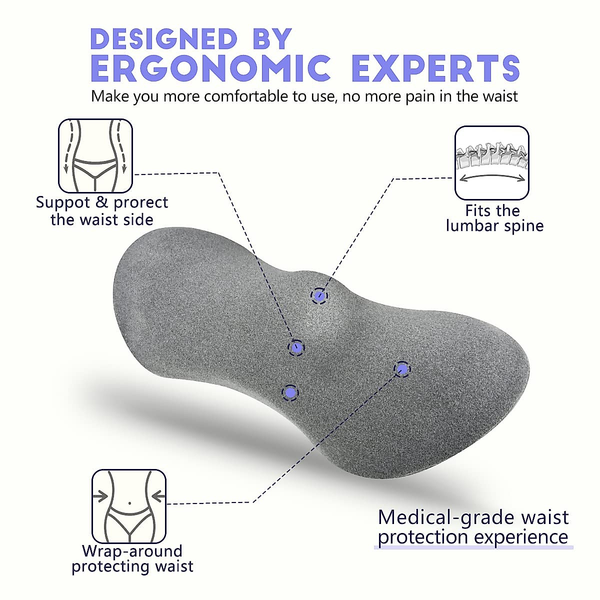 Lumbar Support Pillow, Lumbar Pillow for Low Back Pain Relief, Ergonomic Memory Foam Lumbar Pillow, Breathable & Detachable & Washable, Comfy Back Pillow for Office Chairs, Car Seats (Dk Grey, Cotton)