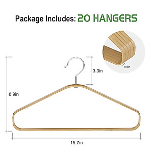 APRTAT Bamboo Hangers 20 Pack - Durable & Slim Coat Hanger - Suit Hangers with 360-Degree Rotatable Hook, Suit Hangers for Clothes, Jacket, Shirt, Tank Top, Pant (Natural-1, 20)