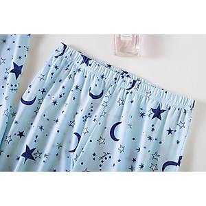 PNAEONG Women’s Pajama Set - Cotton-Blend Short-Sleeve Loose Top with Matching Capri Bottoms SY215-Blue Star-M