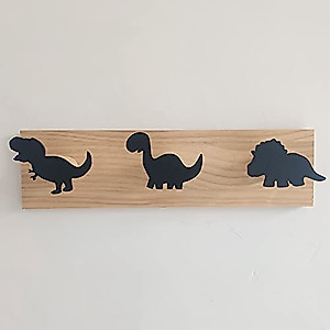 sanction Kids Dinosaur Wall Mounted Coat Hooks Wooden Door Hanger for Boys Bedroom Nursery Playroom Decorations -Black