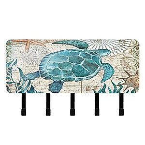 Sinestour Sea Animal Turtle Key Holder for Wall Key Hanger with 5 Key Hooks Key Rack Organizer Key and Mail Holder for Wall Decorative Entryway Farmhouse Mudroom Hallway Kitchen Office