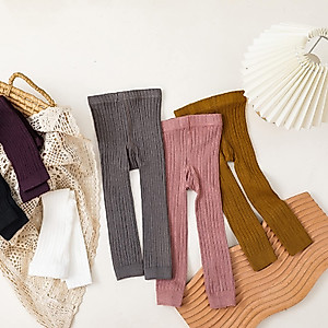 3 Pack Girls Toddler Baby Basic Ribbed Sweater and Leggings Footless Tights Kids Little Girls Dress Bottom Top Pants (Yellow Pink Gray, 1-3T)