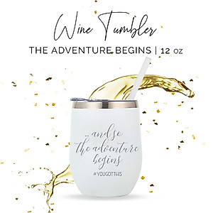The Adventure Begins - Congratulations Gifts For Women, Going Away Gifts for Friends Moving, or Welcome To the Team- Perfect New Beginnings Gift - 12oz Stainless Steel Glass with Straw and Lid