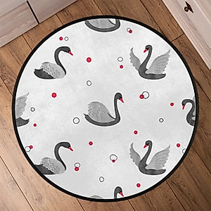 Black Swans Round Area Rug 3ft / 5ft Machine Washable Circular Rugs for Dining Room Table Bedroom Playroom Throw Rugs for Dog Living Room Floor Carpet Door Mat Décor