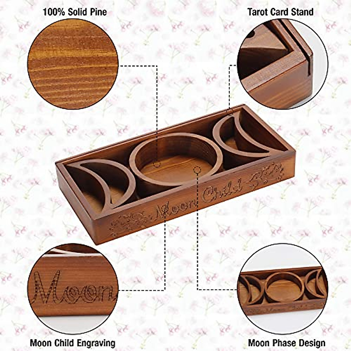 SSISSI Moon Tray - Crystal Holder for Stones- Wooden Jewelry Holder - Crystal Tray - Decorative Tray - Zen Decor - Essential Oil Storage - Crystal Display Holder - Boho Key Tray -Tarot Card Holder