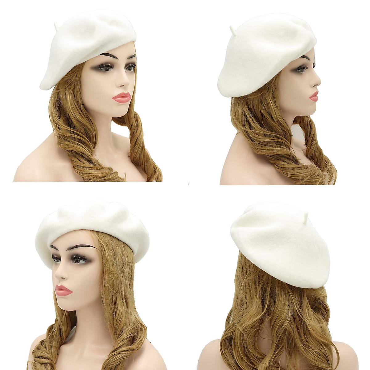 Wheebo Wool Beret Hat,Solid Color French Style Winter Warm Cap for Women Girls Lady (White)