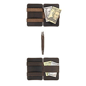 Hide & Drink, Slim Magic Wallet, Cards and Cash Organizer - Handmade from Full Grain Leather - Bourbon Brown