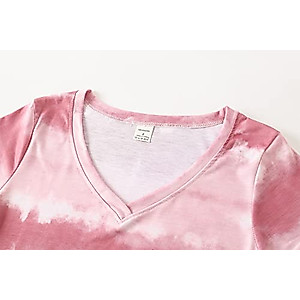 HONG HUI Women's Sleepwear Short Sleeve Top with Capri Pants Pajama Sets Comfy Pjs Sets Casual Loungewear Pink Medium