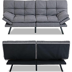Hcore Futon Bed, Mid-Century Modern Memory Foam Loveseat Sofas, French Grey