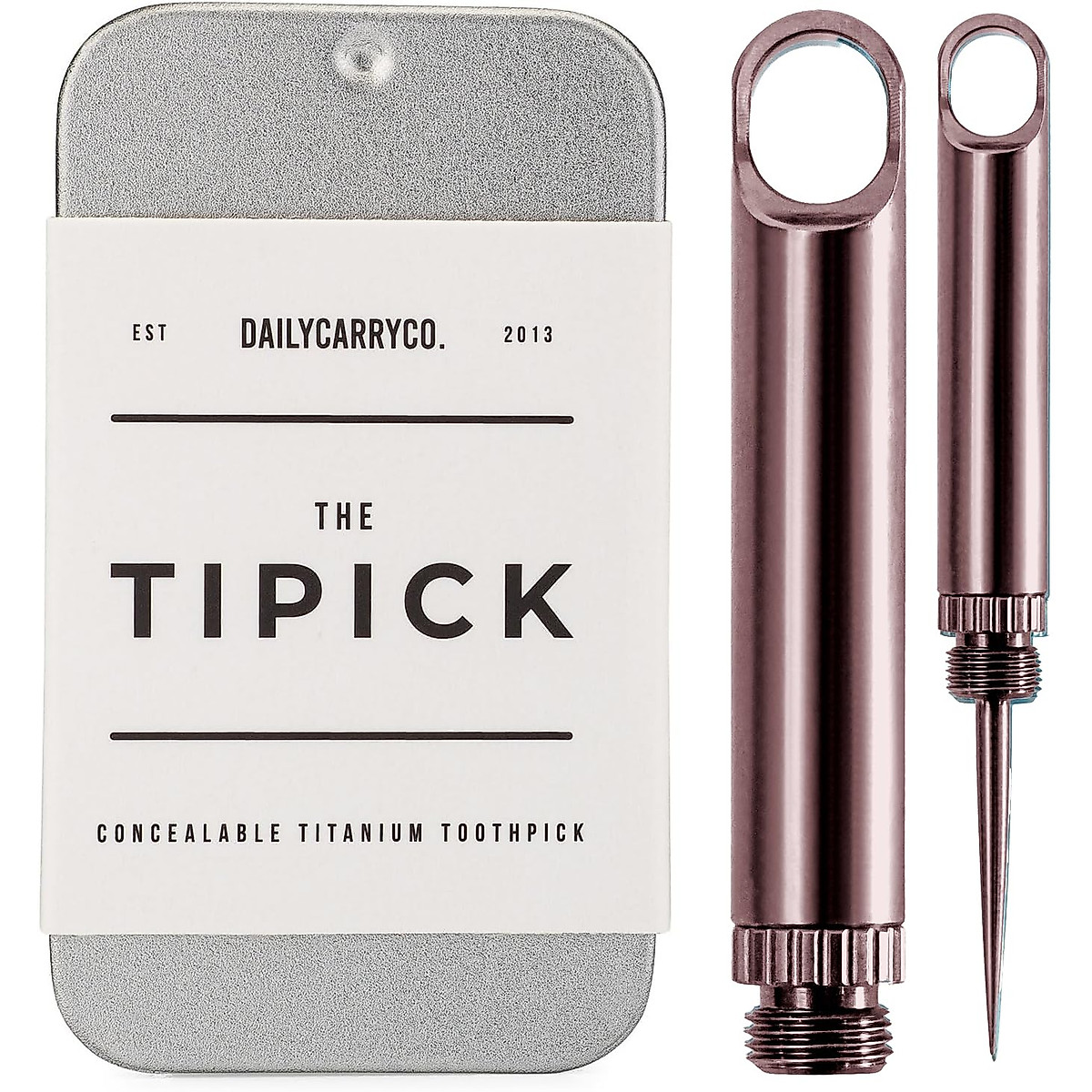 DAILYCARRYCO. TiPick Titanium Toothpick Keychain Holder - Portable Metal Travel Toothpick - Reusable EDC Micro Toothpick - Compact & Convenient - Carry On-the-Go - Titanium Construction, Merlot