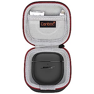 Canboc Hard Case for New Bose QuietComfort Earbuds II Noise Cancelling in-Ear Wireless Bluetooth Headphones, Mesh Bag fits USB-C Charging Cable, Ear Tips, Black