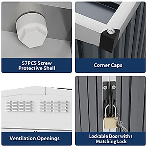 GarveeLife 10x10 Shed for Outdoor Storage, Galvanized Steel Metal Tool Sheds House with Lockable Doors, Lock & Air Vent, Large Utility Sheds for Patio Garden Lawn