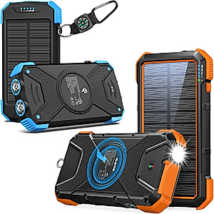 10,000mAh Solar Power Bank for Cell Phone Plus 20,000mAh Fast Charger for Emergency Use (Light Blue and Orange)