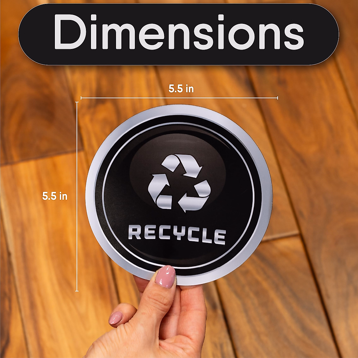 Trash and Recycle Magnets for Kitchen Cans and Recycling Bins, Dual Trash and Recycle Magnet for Garbage Cans, 2 Silver Round Magnetic Sticker, 5.5 x 5.5 Inch Home Outdoor Waste Bin