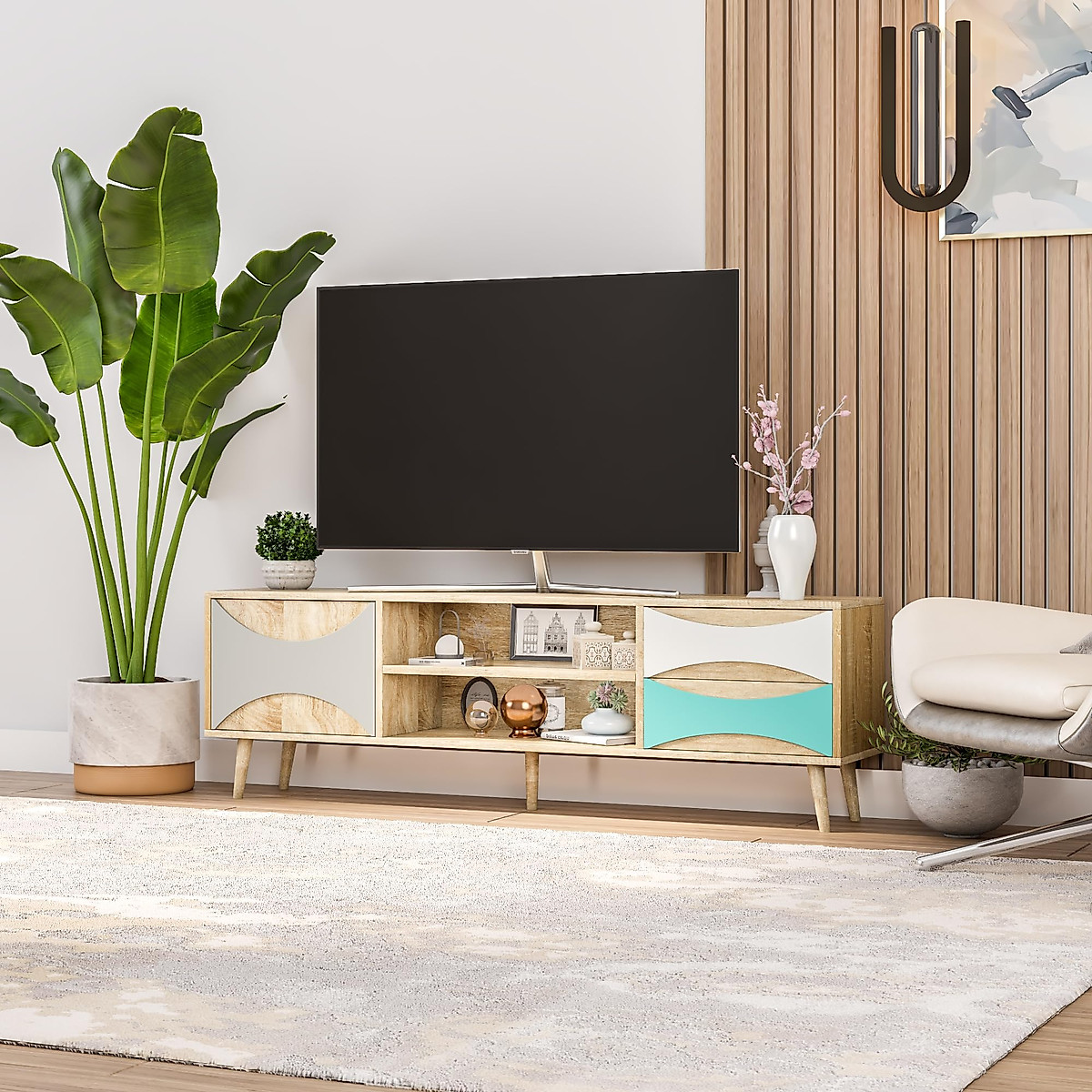 TV Stands for Living Room - 59” Brown Oak TV Stand for Bedroom - Media Entertainment Center - Media Cabinet TV Stand with Storage - Modern TV Stand for 60 Inch TV with Doors & Shelves