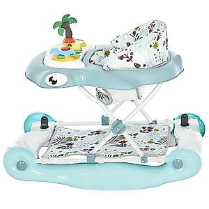 Dream on Me 2-in-1 Aloha Fun Baby Walker in Blue, Easily Convertible Baby Walker, Adjustable Three Position Height Settings, Easy to Fold and Store