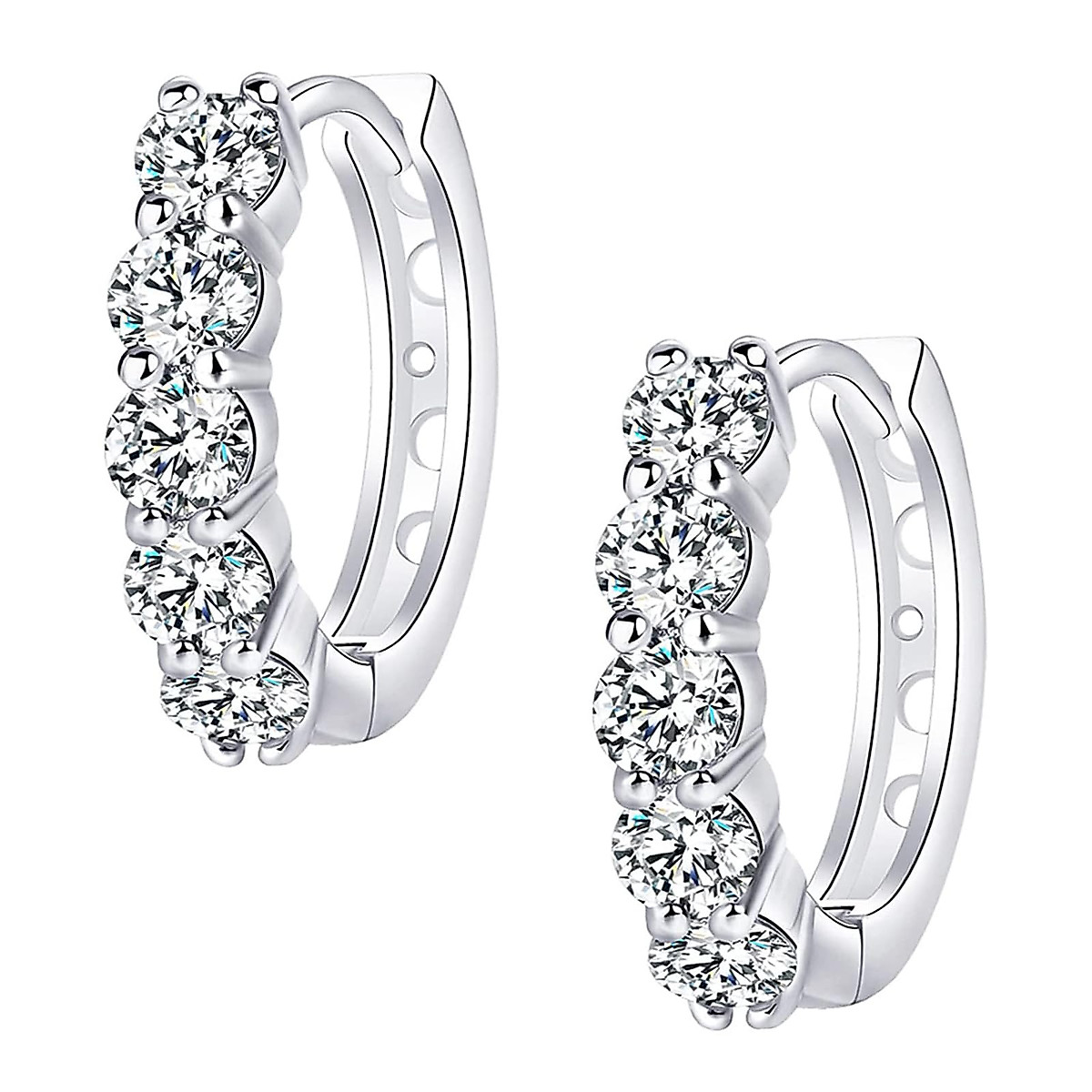 Moissanite Hoop Earrings, Moissanite Diamond Huggie Hoops White Gold Plated Sterling Silver Hoop Earring for Women