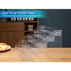Kihor Tiered Spice Rack Acrylic, Spice Rack Shelf Seasoning Organizer for Countertop, Cabinet, Pantry, Kitchen Storage - 5 Tier
