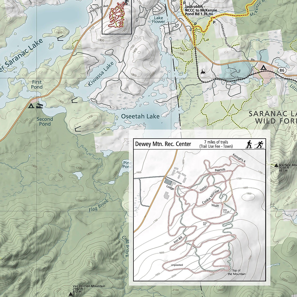 Lake Placid & Saranac Lake Winter Trails Map | Adirondacks High Peaks Hiking Map | Jackrabbit Ski Trail, Paul Smith’s College VIC, Cascade X-C Ski Center | Durable, Waterproof & Tear Resistant