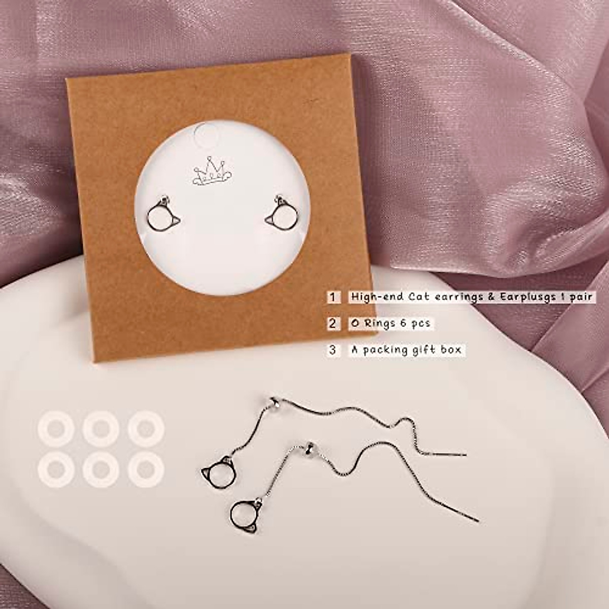 Guran Cat Earrings Anti-Lost Earphone Strap Compatible for Airpods 1 2 3 Pro (Cat_Silver)