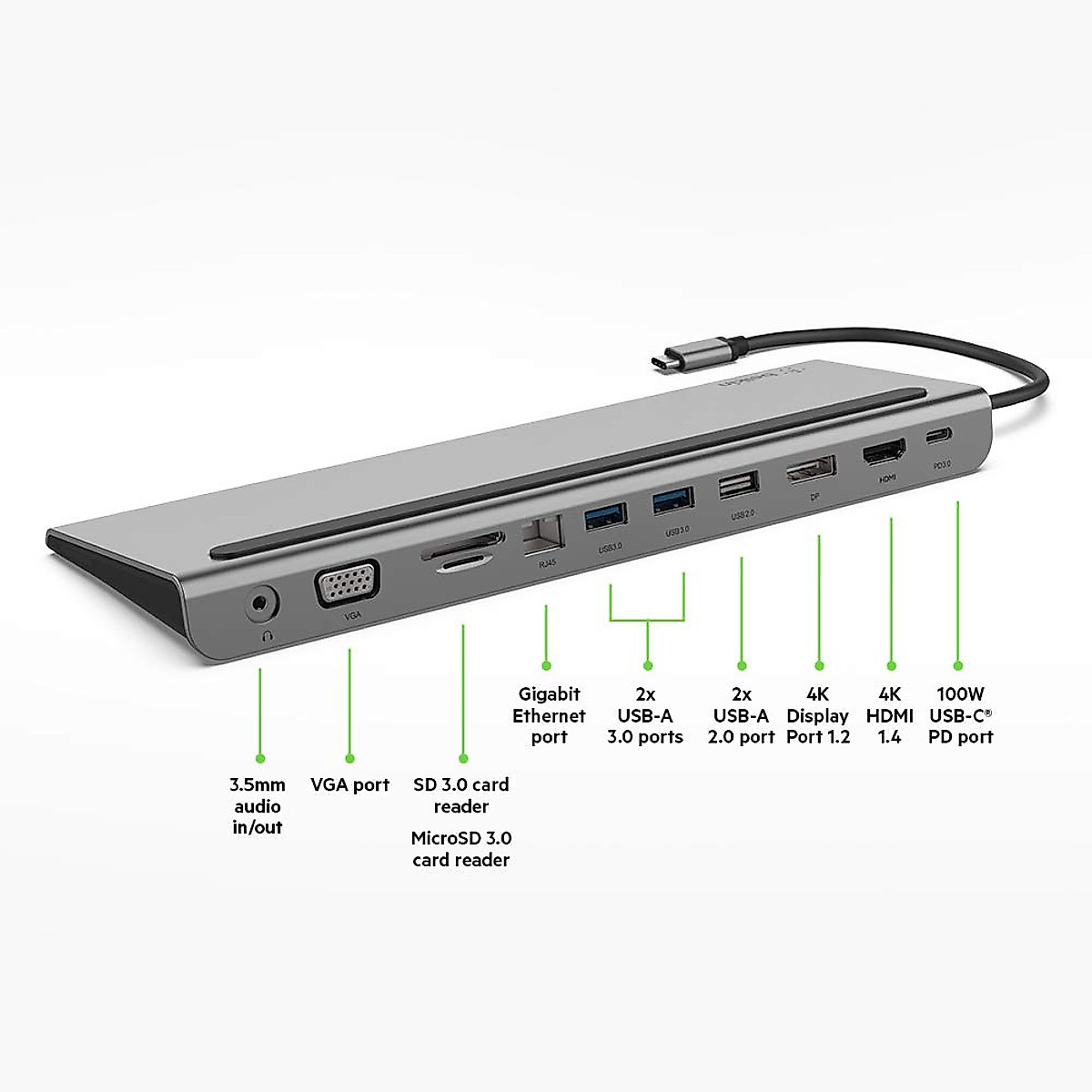 Belkin USB C Hub, 11-in-1 Multi-Port Laptop Dock with 4K HDMI, DP, VGA, USB C Docking Station with 100W Power Delivery, USB A, Gigabit Ethernet, SD, MicroSD, 3.5mm Port For MacBook Pro, Air and More