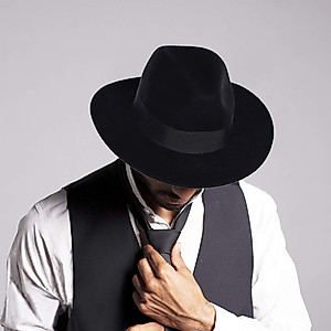 FORBUSITE Wool Felt Wide Brim Fedora Hats for Women Men Black-L