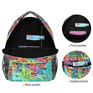 United States Map Backpack for Boys Girls School Backpacks Animal World Kids Bookbag 3rd 4th 5th Grade Laptop Daypacks 16x11.4x6.9in